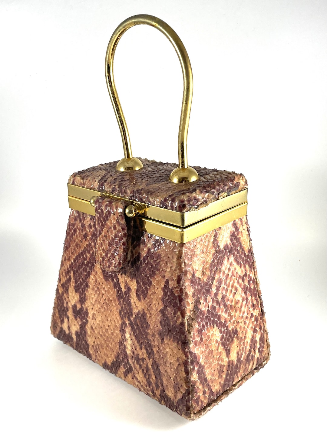 Vintage Purse Faux Snake Skin Box Bag Unique Vintage Gift - Etsy