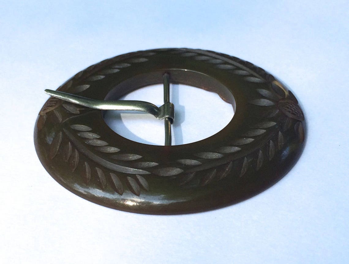 Carved Bakelite Buckle Green Unique Vintage Gift - Etsy