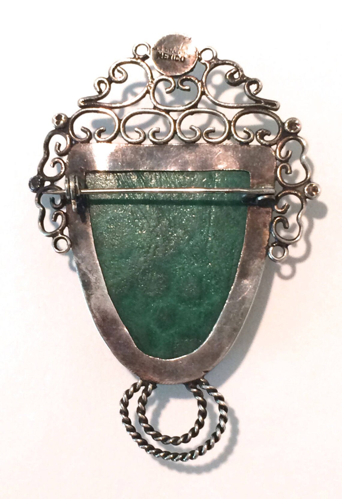 Vintage Brooch Sterling Mexican Pin Face Tribal Green Onyx - Etsy