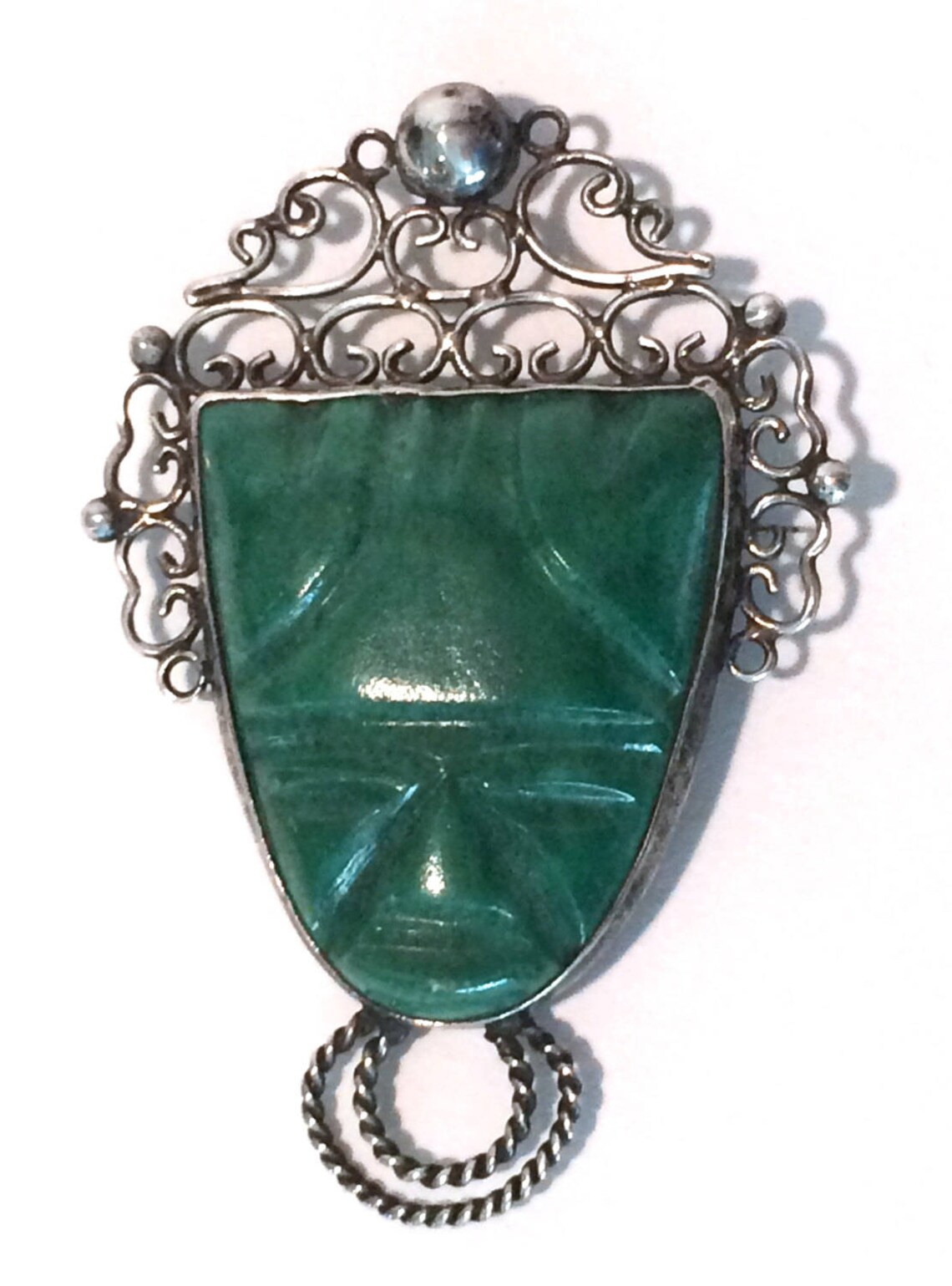 Vintage Brooch Sterling Mexican Pin Face Tribal Green Onyx - Etsy
