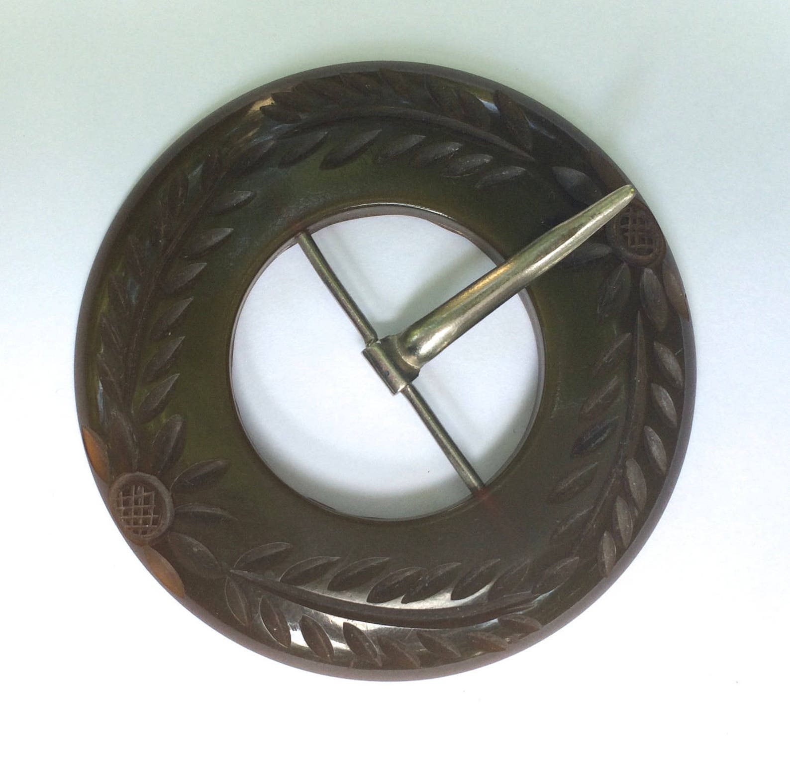 Carved Bakelite Buckle Green Unique Vintage Gift - Etsy