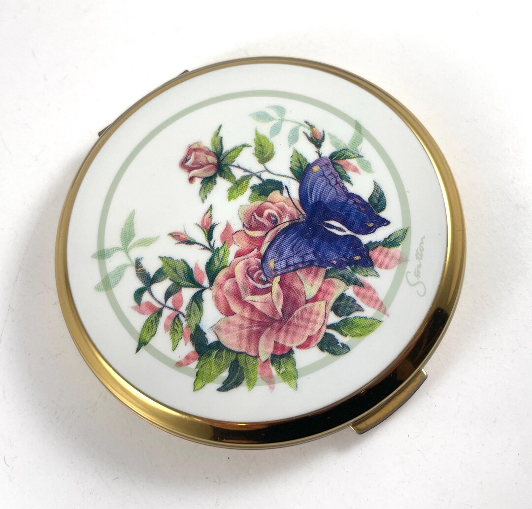 Vintage Compact Stratton Roses Butterfly - Etsy