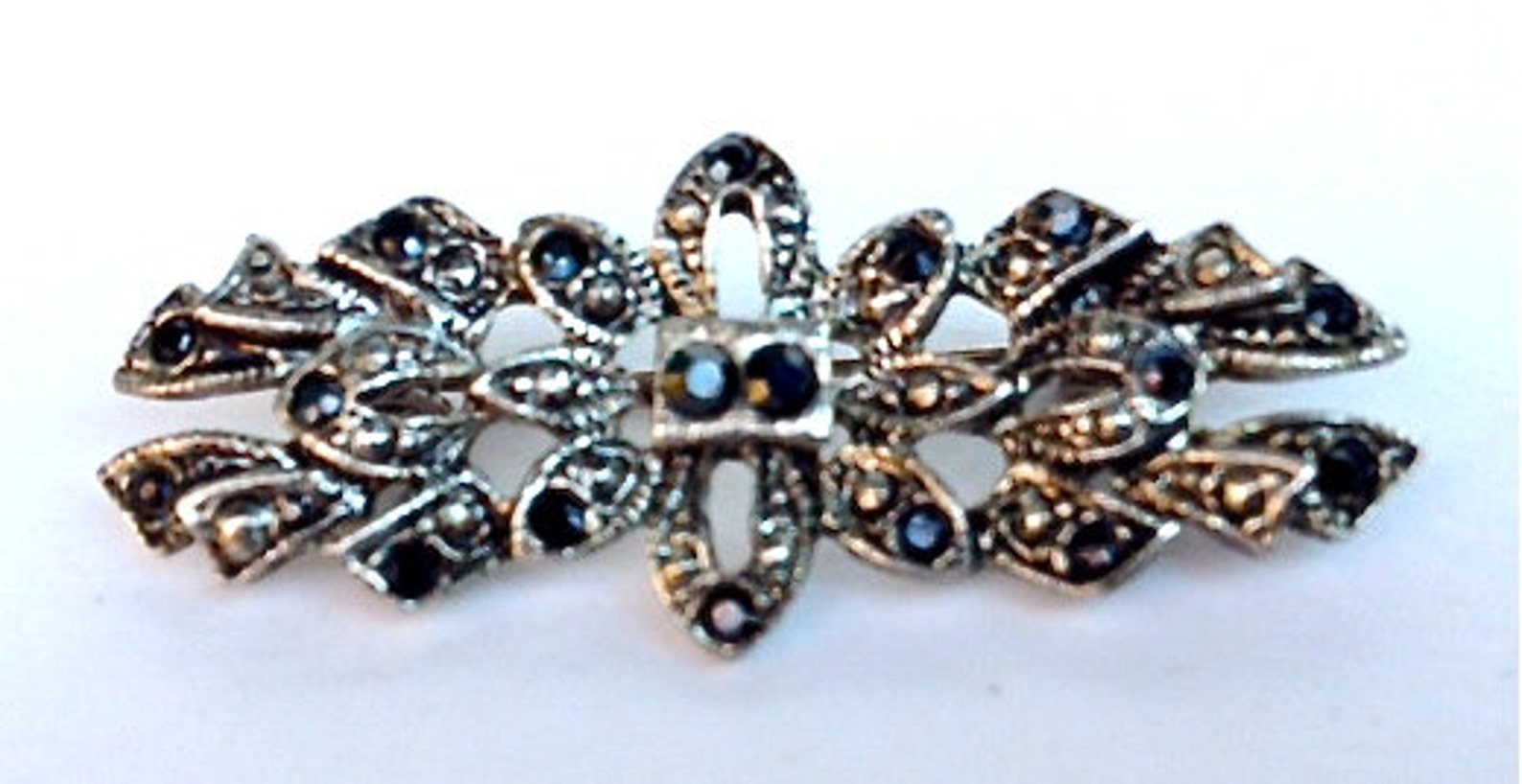 Vintage Marcasite and black rhinestone pin Christmas Gift | Etsy