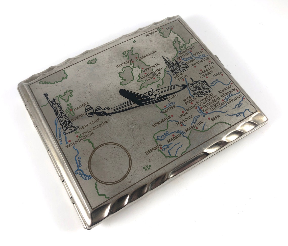 Vintage Cigarette Case Map Plane US Europe Unique Vintage Gift | Etsy