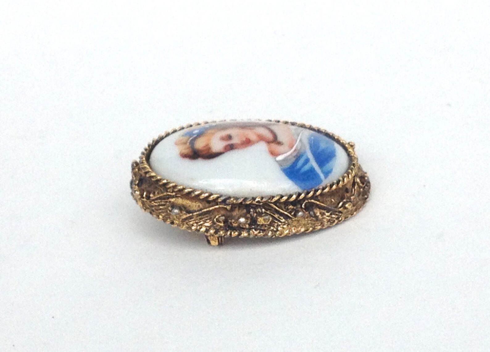 Limoges Porcelain Portrait Brooch: Victorian Revival Gold Tone Frame - Etsy