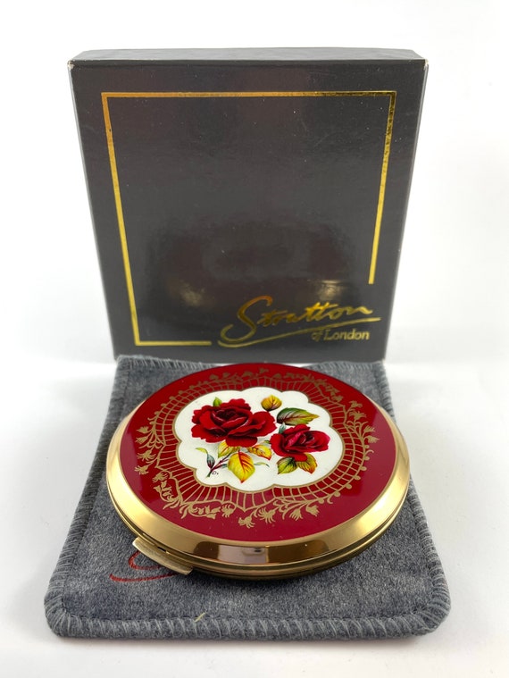 Vintage Compact Stratton NOS Red Roses in Original Box - Gem