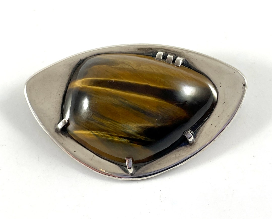 Vintage Brooch Sterling Tigers Eye Mid Century Modern - Etsy