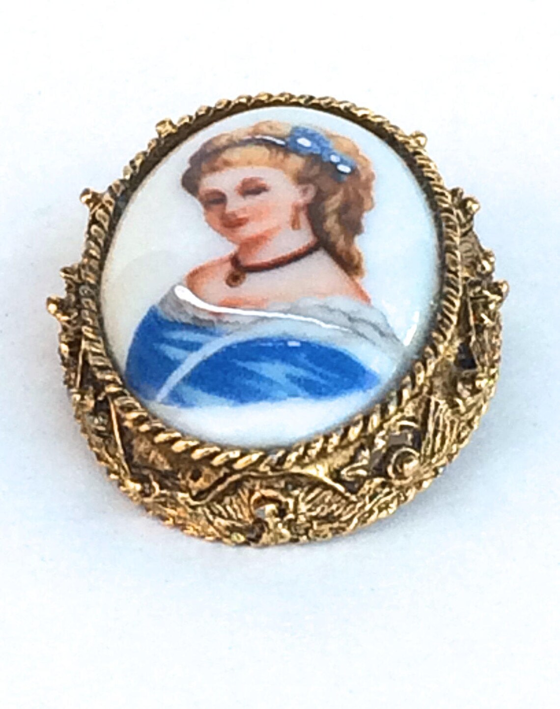 Limoges Porcelain Portrait Brooch: Victorian Revival Gold Tone Frame - Etsy