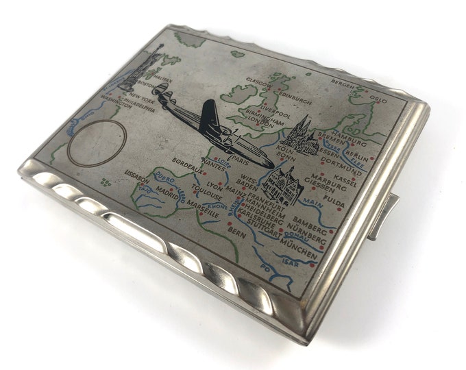 Vintage Cigarette Case Map Plane US Europe Unique Vintage Gift - Etsy