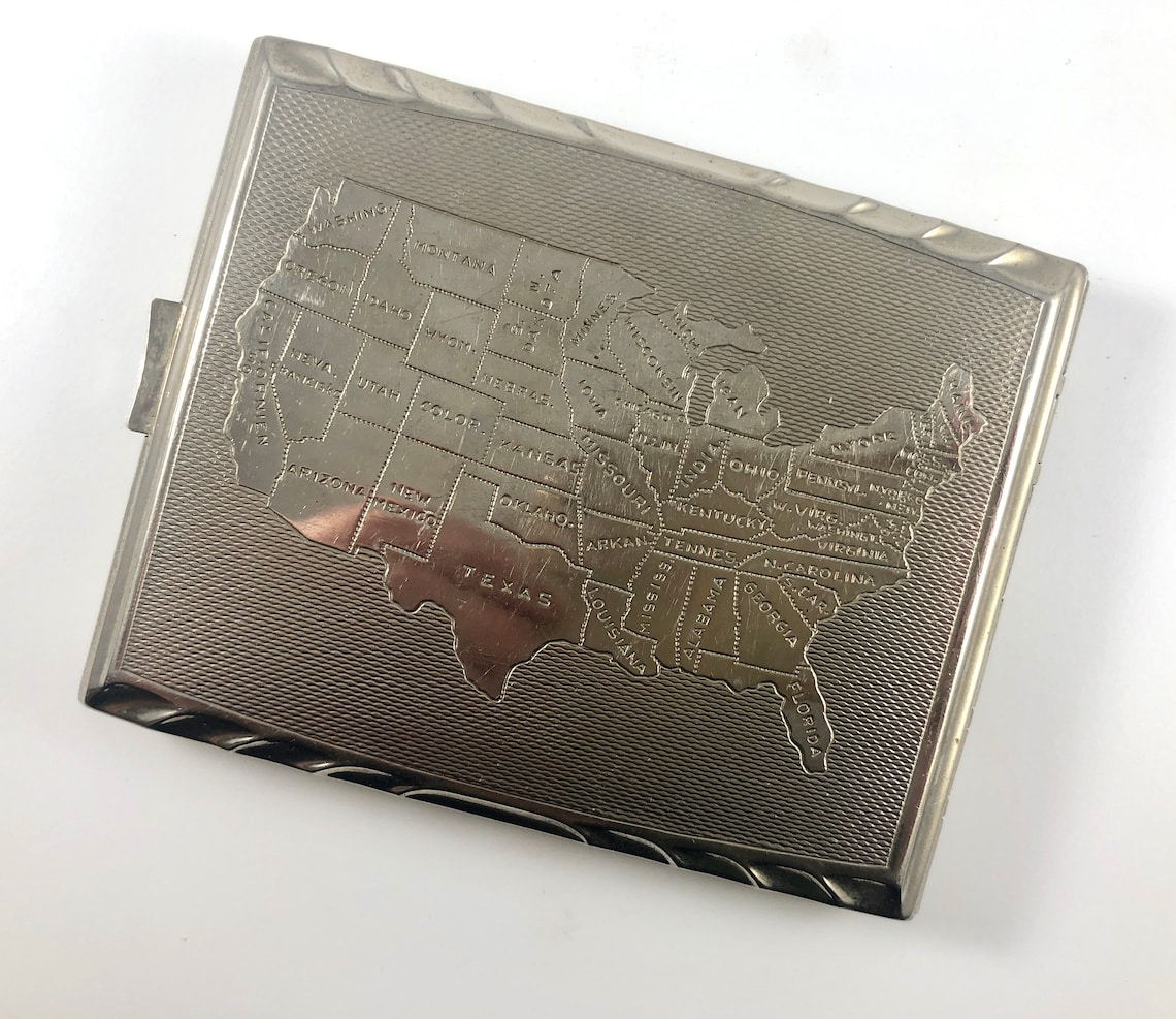 Vintage Cigarette Case Map Plane US Europe Unique Vintage Gift | Etsy