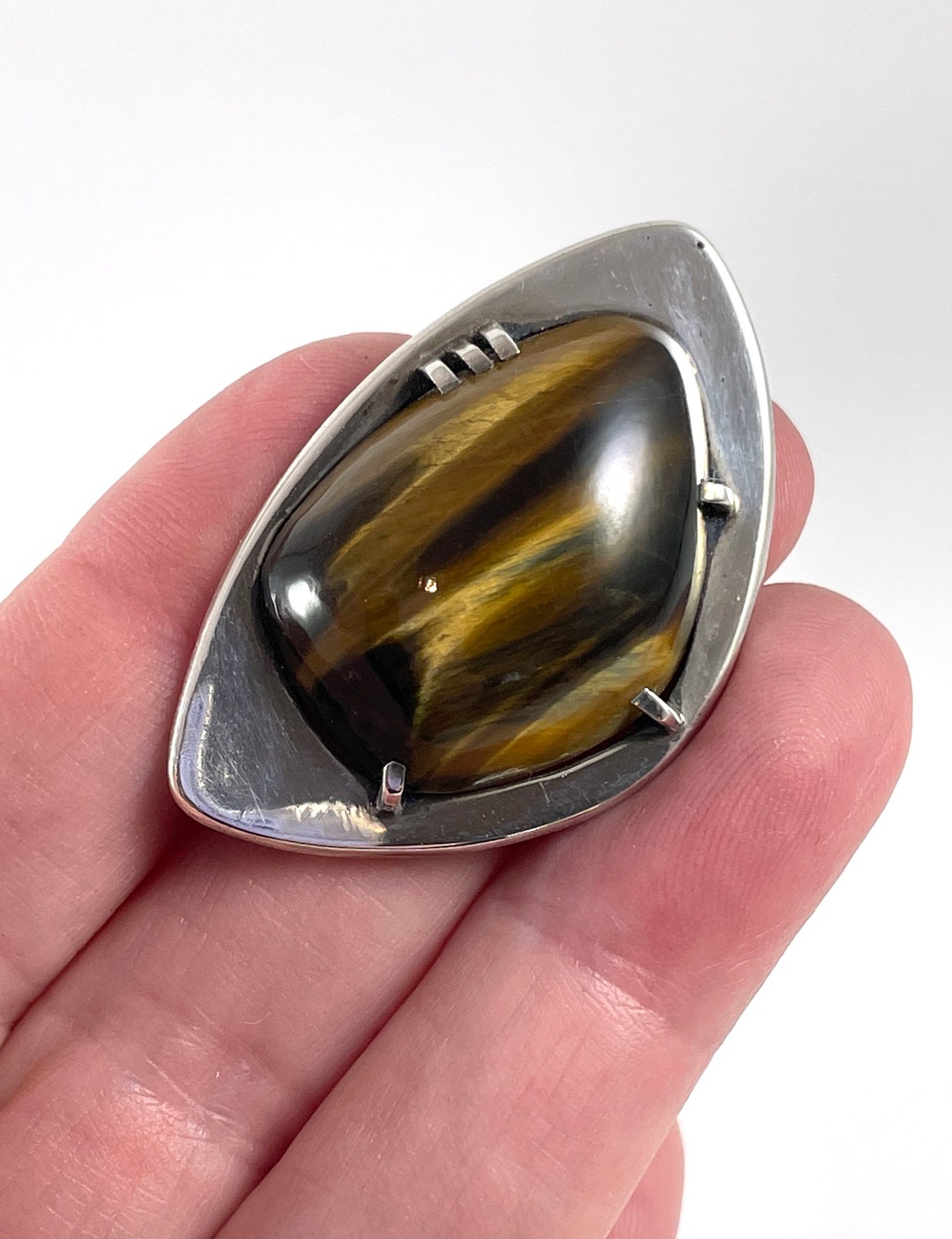 Vintage Brooch Sterling Tigers Eye Mid Century Modern - Etsy