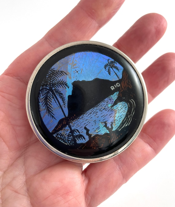 Vintage Compact Rio Morpho Butterfly Wings - Gem