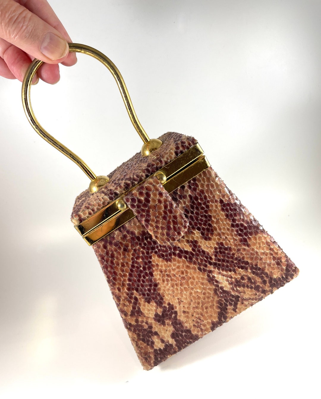 Vintage Purse Faux Snake Skin Box Bag Unique Vintage Gift - Etsy