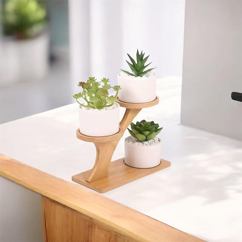 2-tier Bamboo Stand • Compact Desktop Shelf • Natural Home & Office ...
