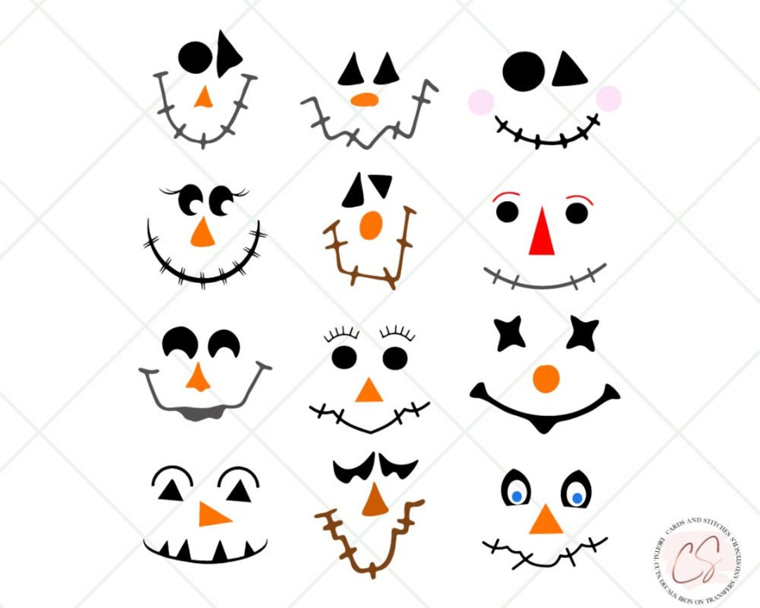 Scarecrow Faces SVG & Clipart Bundle, Perfect for Halloween Decals ...
