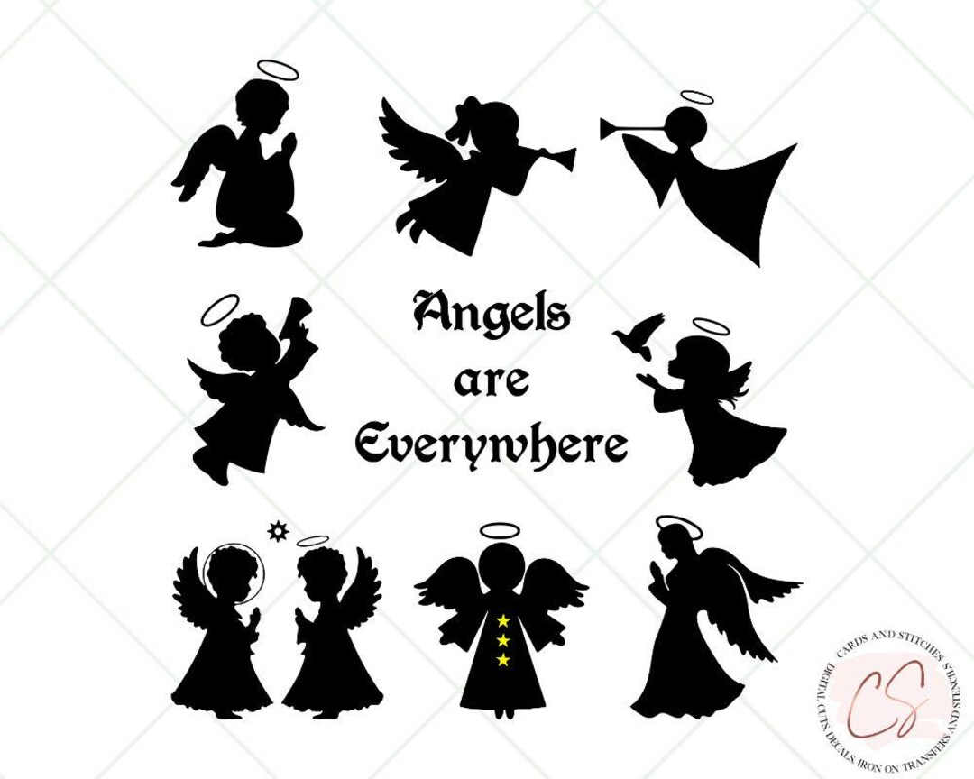 Angel Silhouettes SVG & Clipart Bundle, Perfect for Making Stickers ...