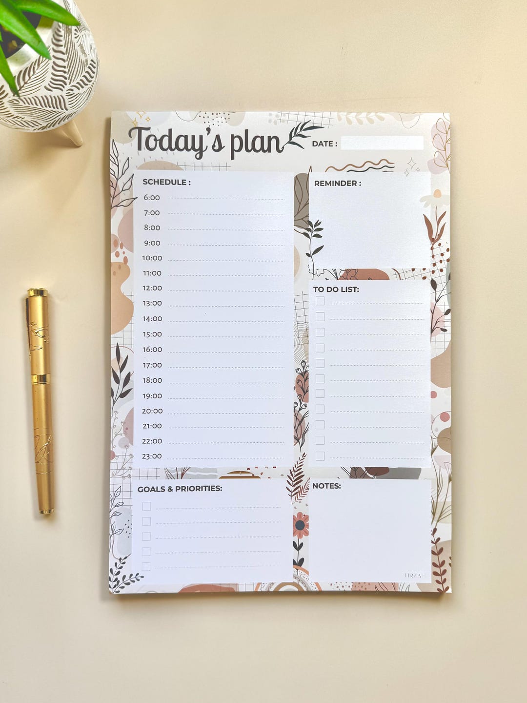 A4 Daily Planner Notepad, Bohemian Floral Patterned Notepad, Daily ...