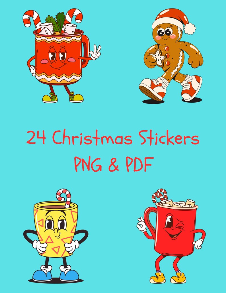 24 Christmas Stickers PNG & PDF | Printable Holiday Stickers ...