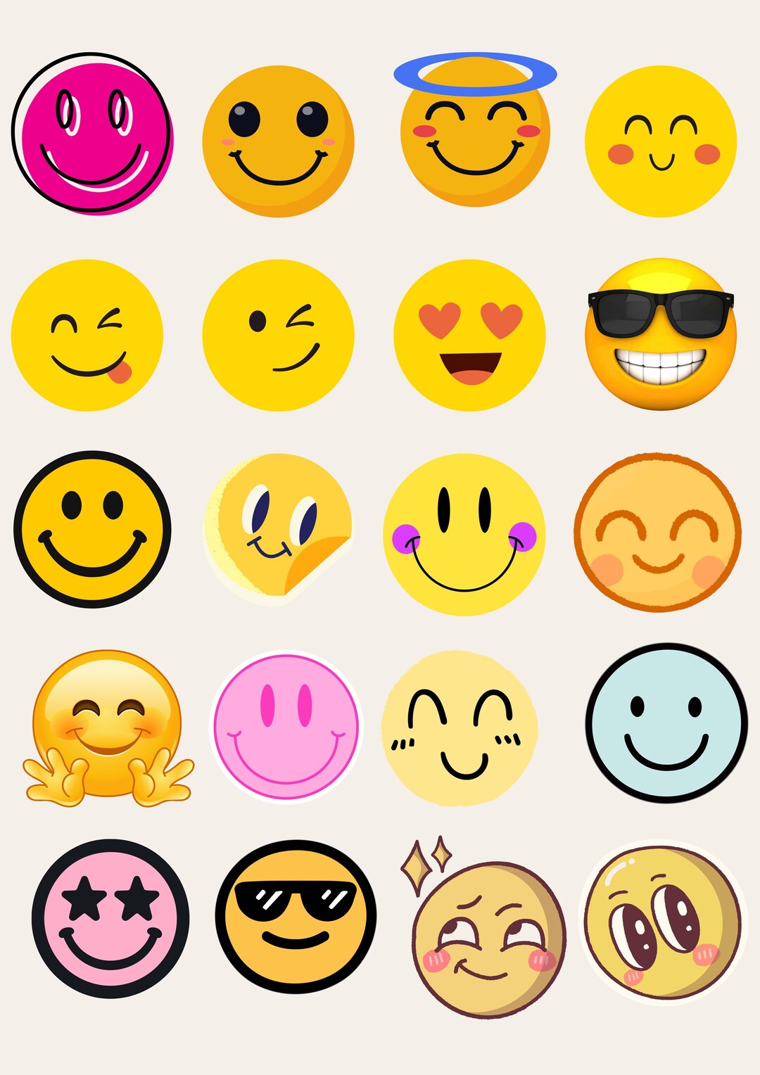 20 Smiley Stickers PNG 300 DPI, A4 Printable for Laptops, Journals ...