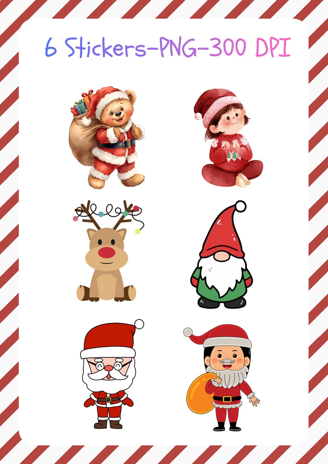 6 Christmas Stickers PNG 300 DPI – Digital Download on A4 Sheet - Etsy