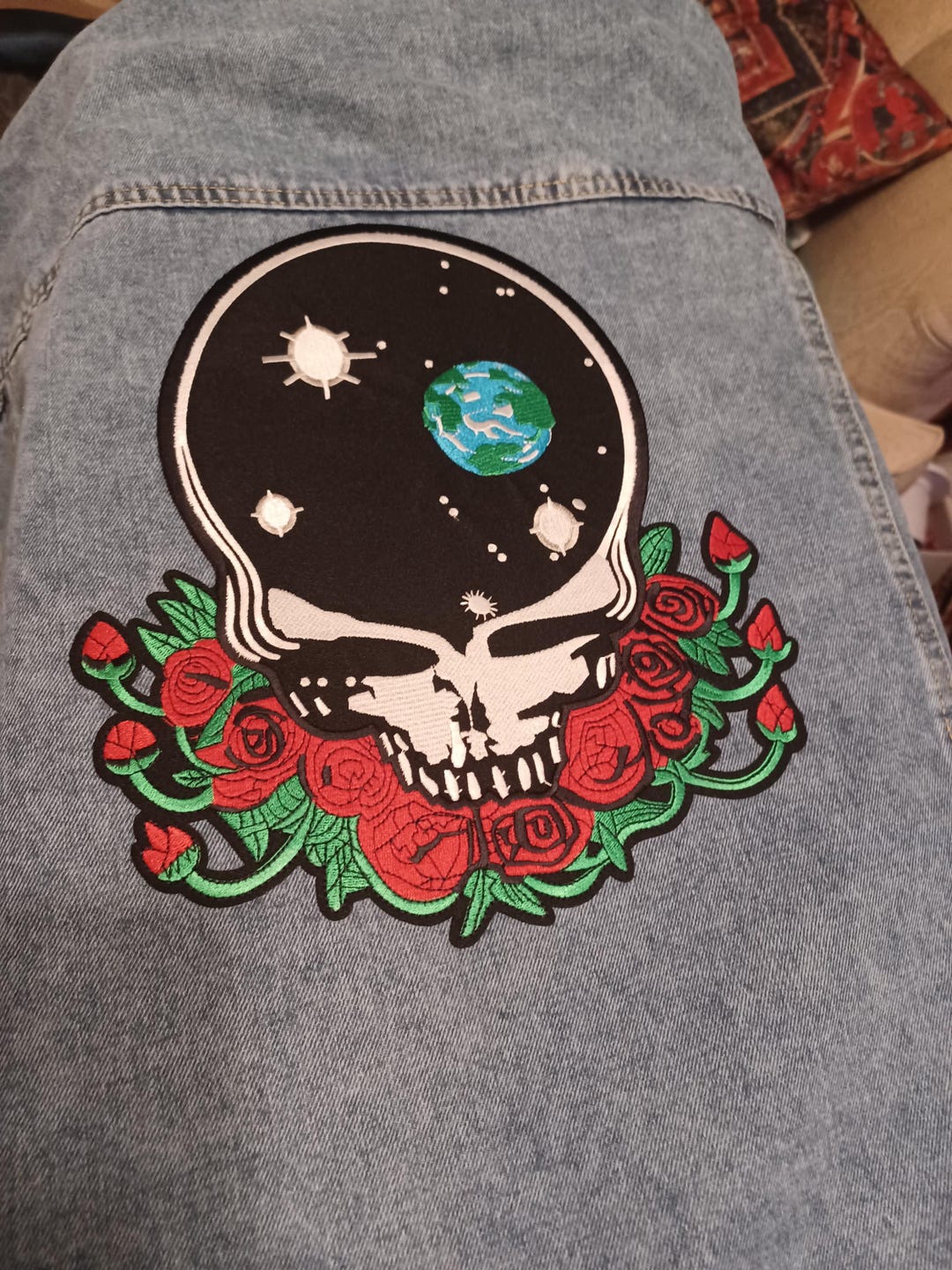 Grateful Dead Denim Jacket XL Stealie Shirt One of One Distressed Light ...