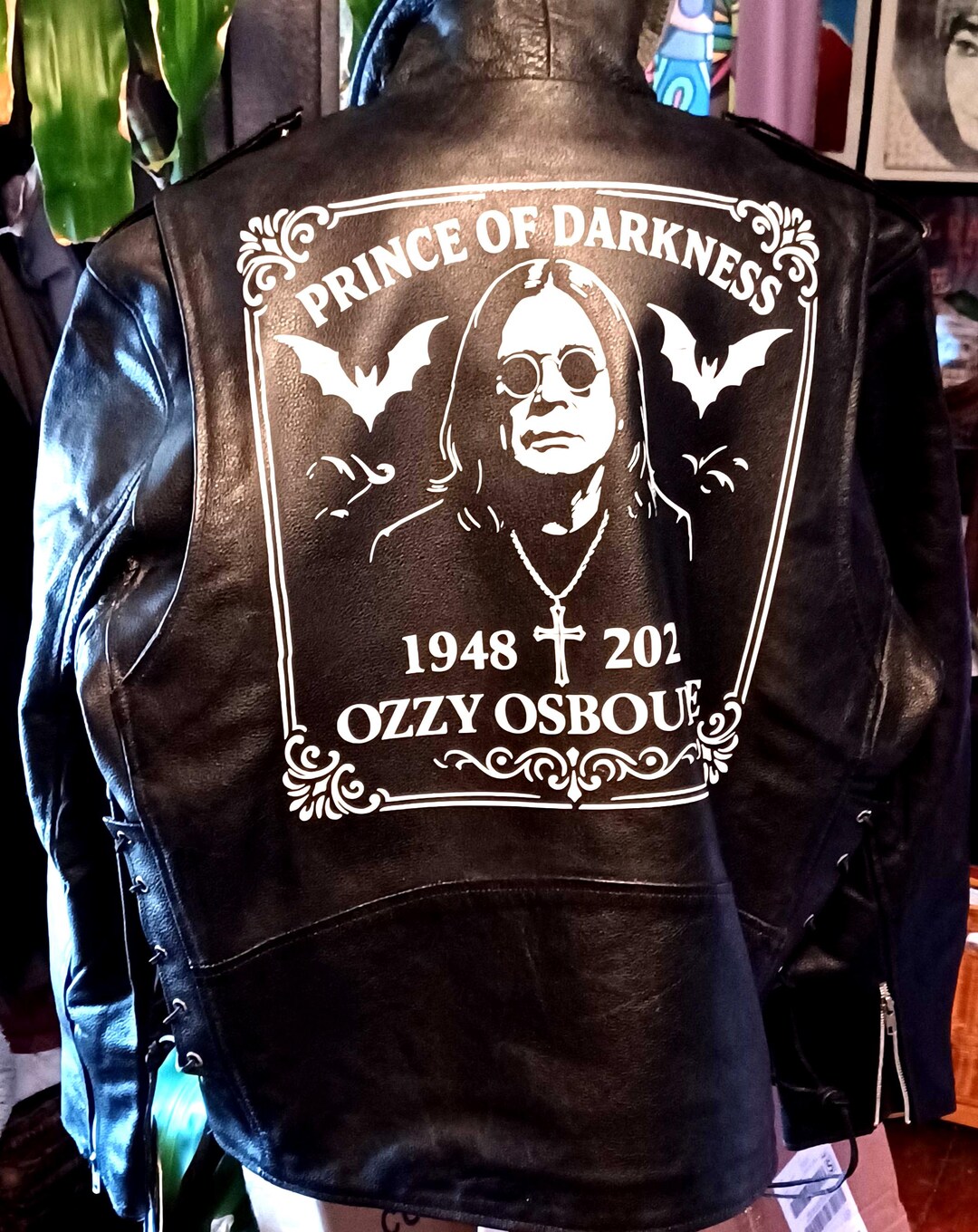 Ozzy Osbourne Hand-painted Leather Biker Jacket – Black Sabbath Art ...