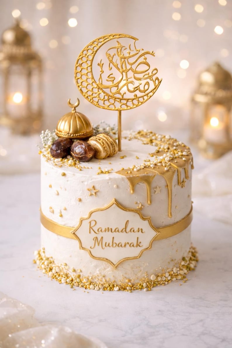 Ramadan Mubarak Cake Topper | Crescent Moon Islamic Decor | Arabic ...