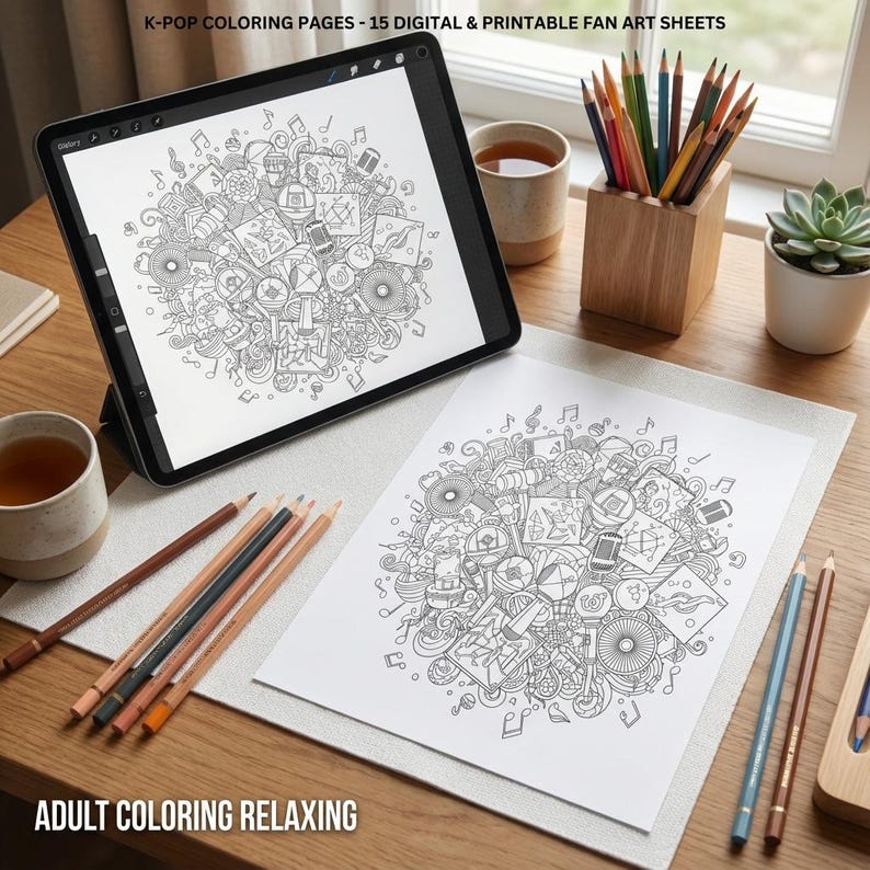 K-pop Coloring Pages - 15 Digital & Printable Fan Art Sheets - Etsy
