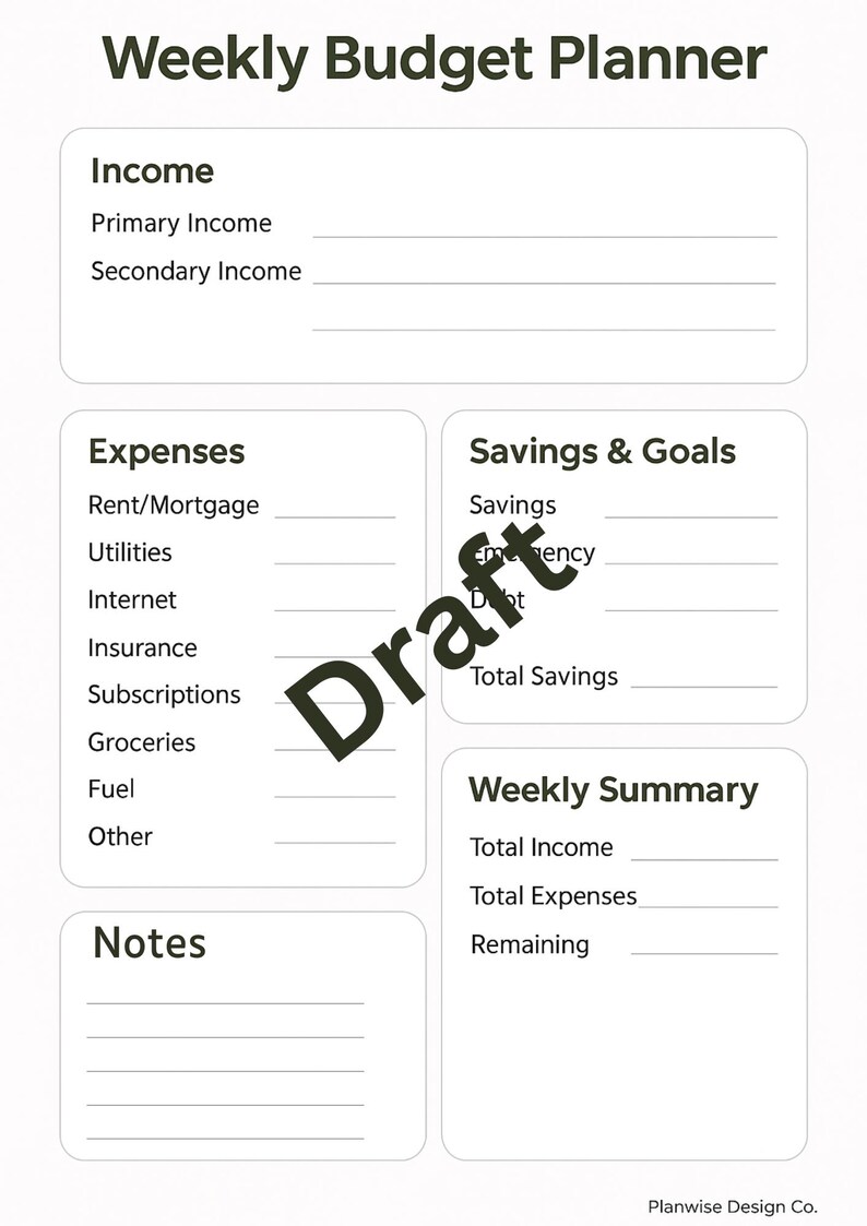 Weekly Budget Planner - Etsy