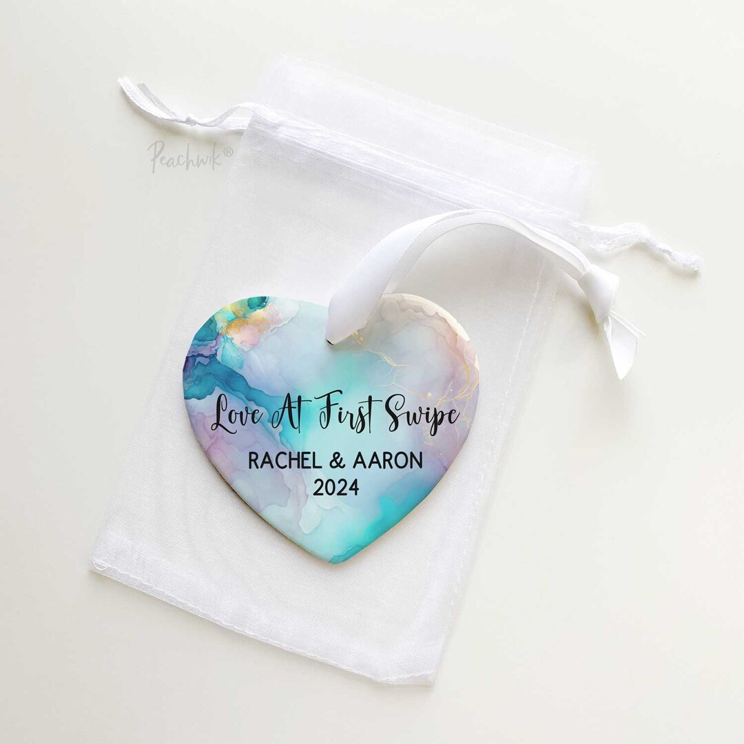 Couple Anniversary Gift Love at First Swipe Ceramic Heart Keepsake Tie ...