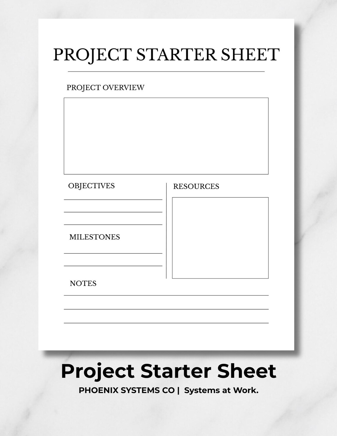 Project Starter Sheet Printable | Project Overview Template | Minimal ...