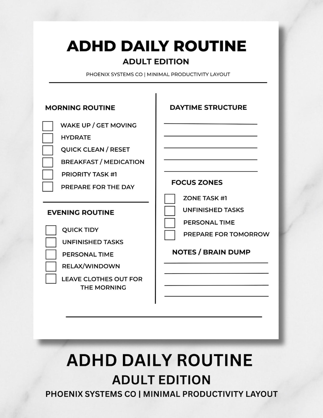 ADHD Daily Routine Planner | Adult Structure Checklist | Printable PDF ...