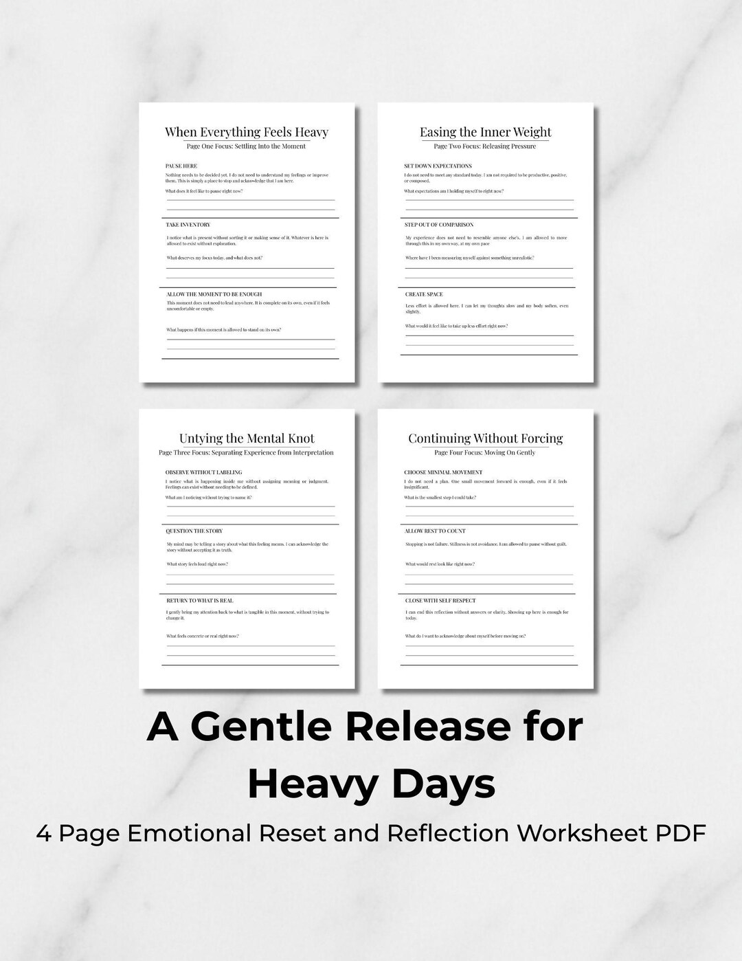 Emotional Reset Worksheet for Heavy Days | 4 Page Mental Headspace ...
