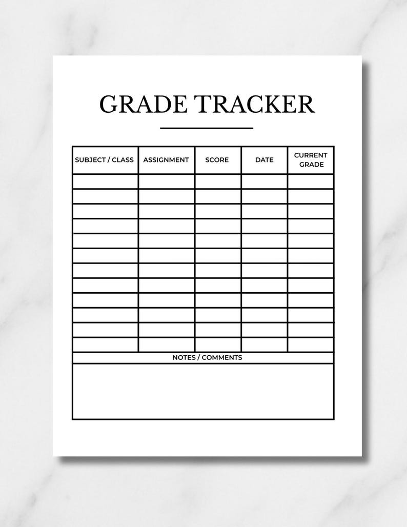 Grade Tracker Printable Student Grade Log Academic Progress Tracker ...