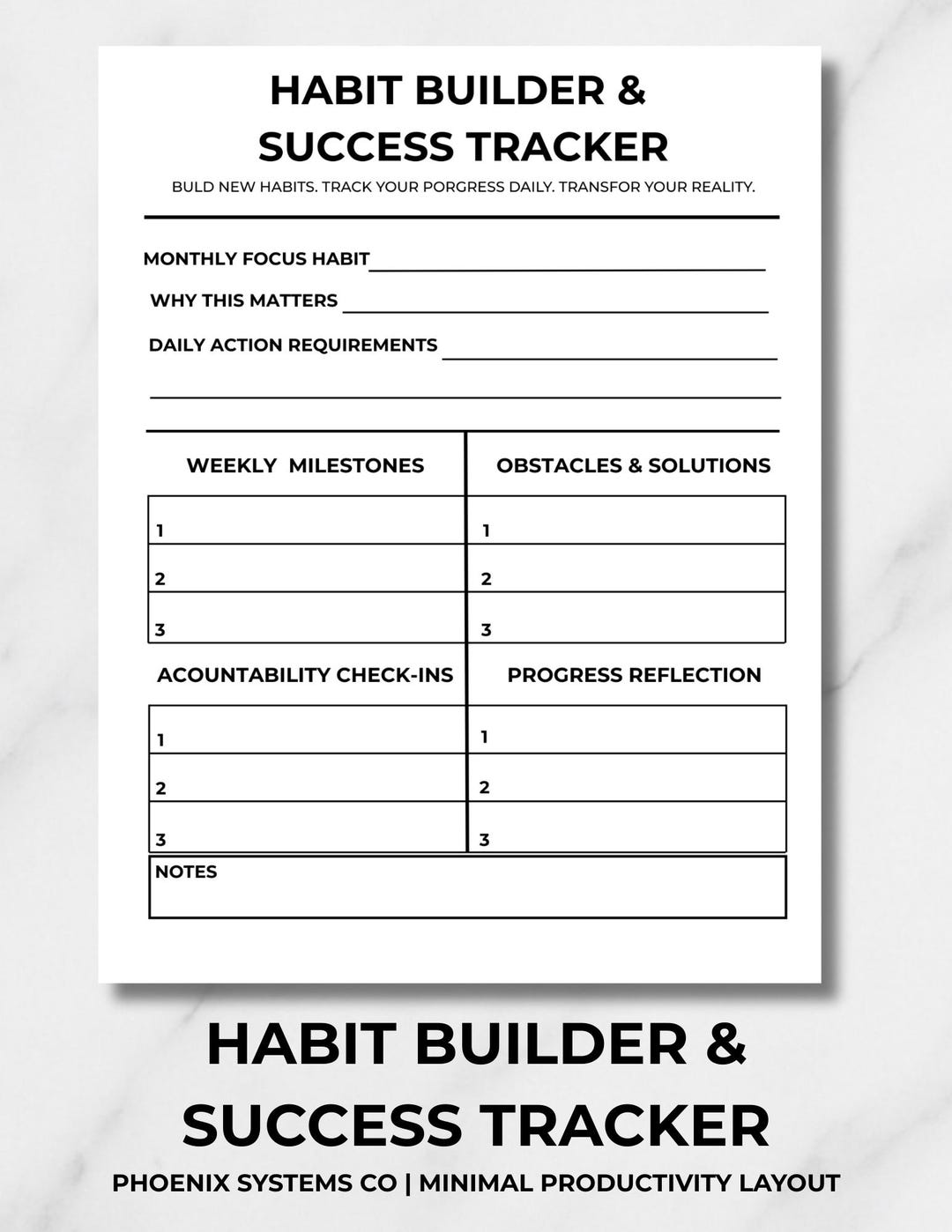 Habit Builder & Success Tracker Printable | Monthly Habit Planner and ...