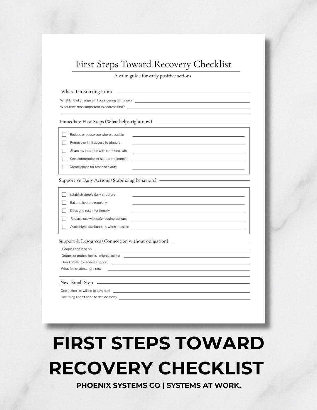 First Steps Toward Recovery Checklist Printable Early Recovery Guide ...