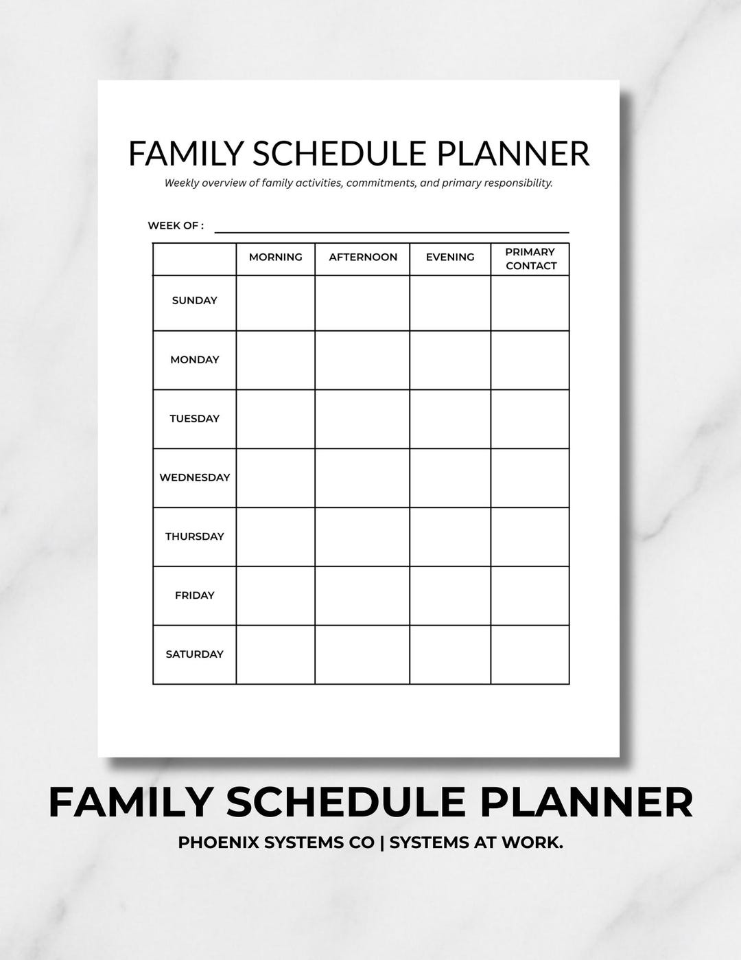 Family Schedule Planner Printable | Weekly Family Schedule, Morning ...