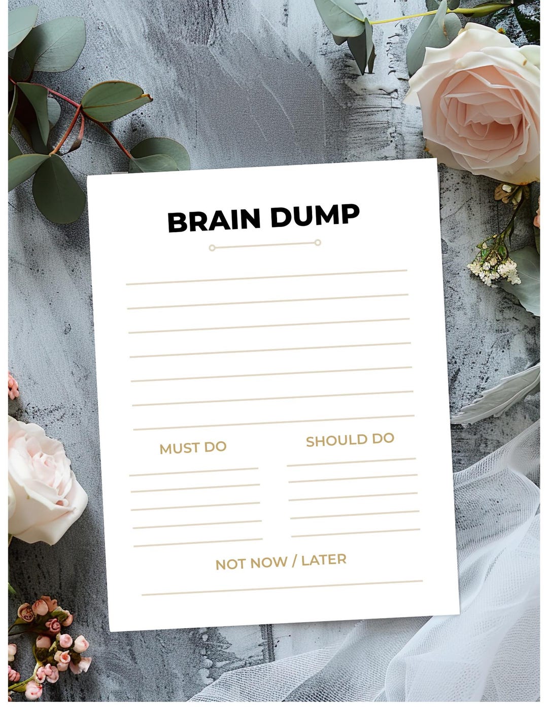 Black and Gold Brain Dump Printable | Mental Clarity Worksheet ...