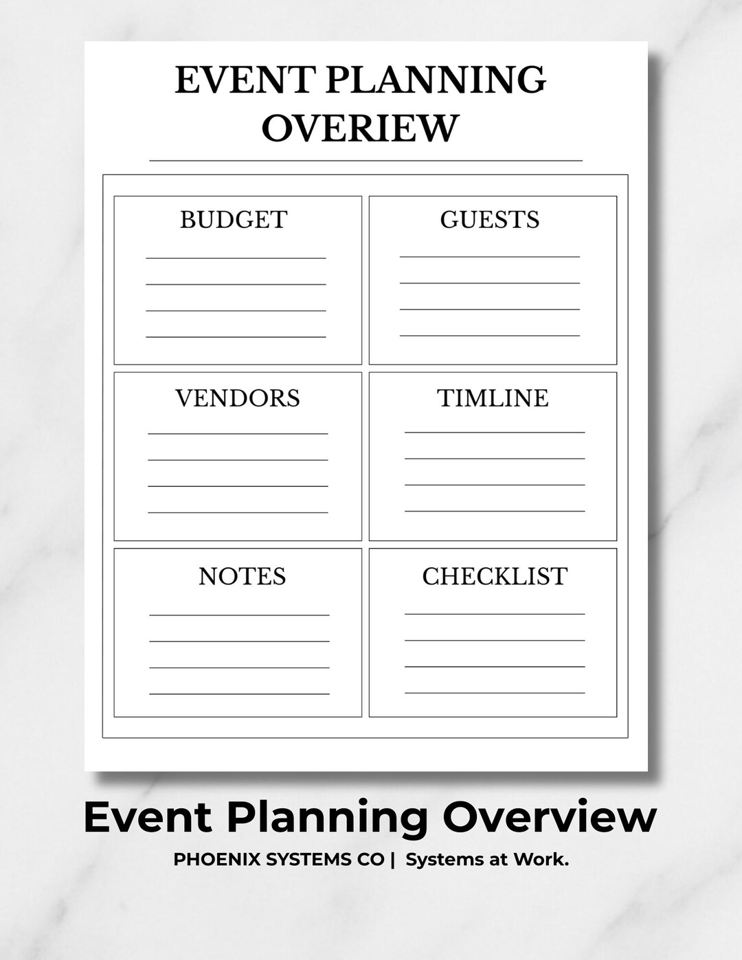 Event Planning Overview Printable | Minimal Event Organizer Worksheet ...