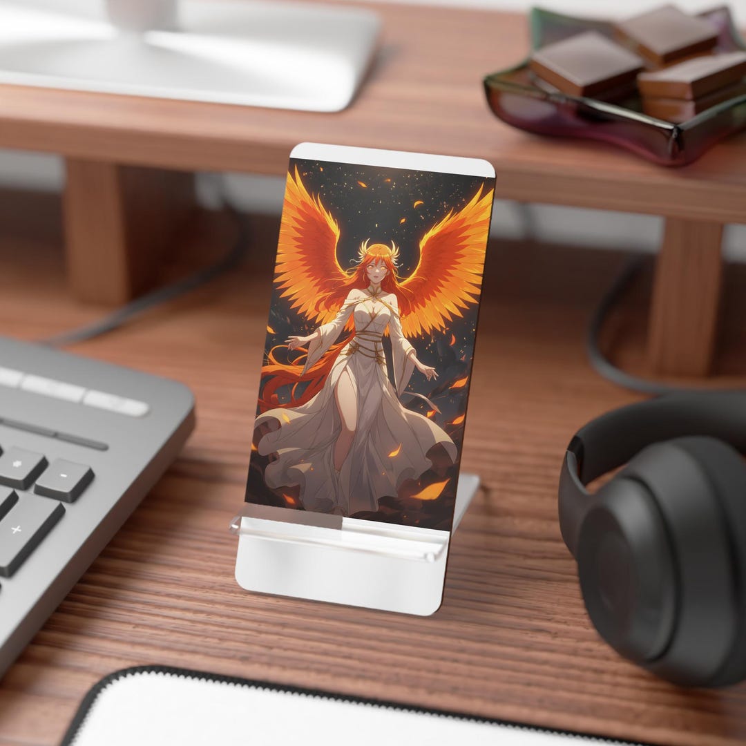 Phoenix Angel Phone Stand | Fantasy Art Smartphone Holder | Fiery Wings ...