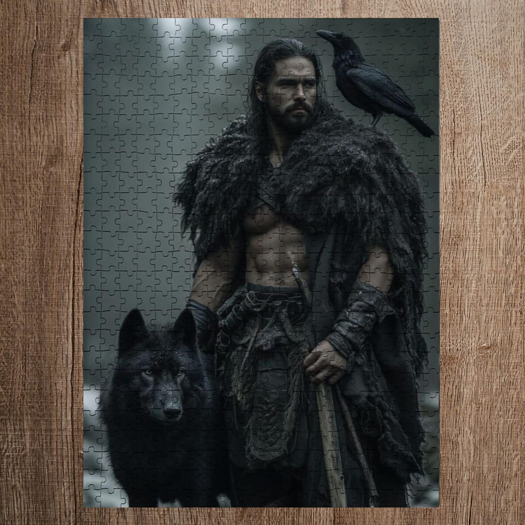 Viking Warrior & Black Wolf Wooden Jigsaw Puzzle 500 Pieces, Raven ...