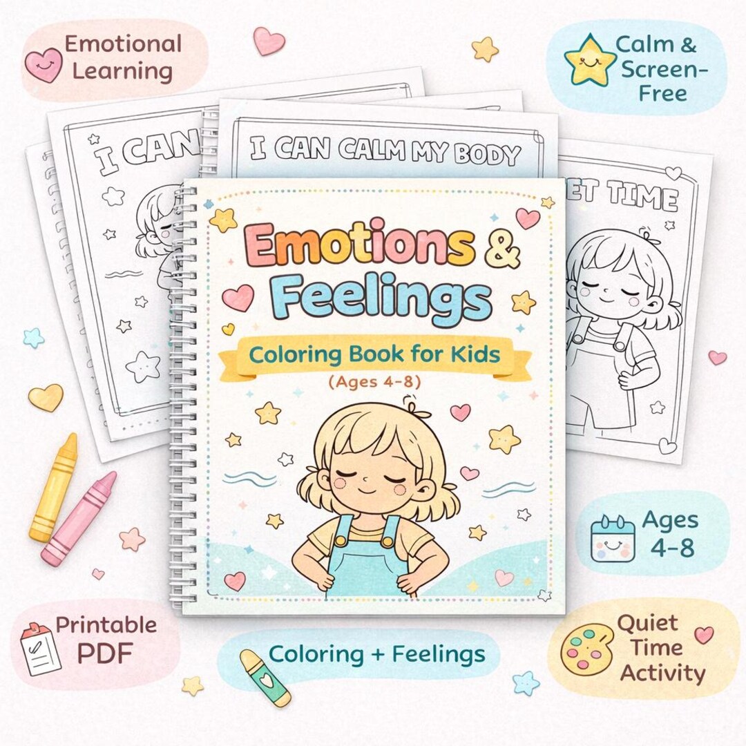 Emotions & Feelings Coloring Book for Kids | Ages 4-8 (printable PDF ...