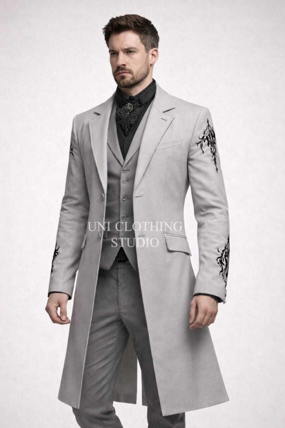 Light Grey Gothic Tailcoat - Regency Formal Coat With Embroidery - Etsy