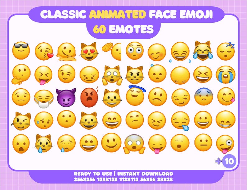 60 Animated Face Emoji Mega Pack | Classic Emotes GIF Set for Discord ...