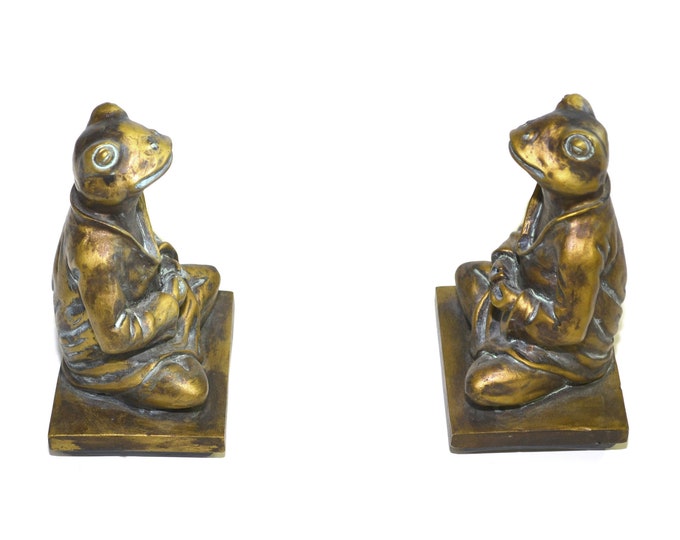 Vintage Frog Bookends Zen Frogs Yoga Frog Statues Meditating Frogs Toad ...