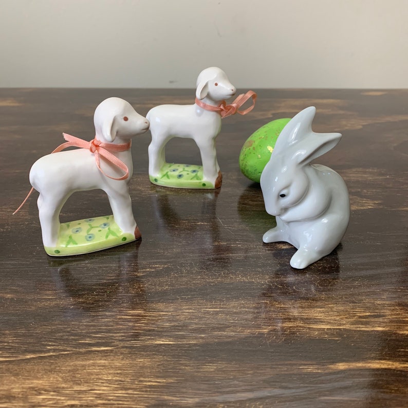 Vintage Ceramic Easter Bunny Gray Rabbit Figurine Easter Lamb - Etsy