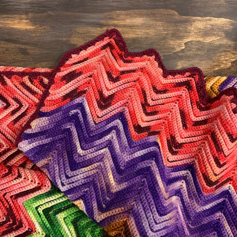 Vintage Colorful Ombre Afghan Blanket Chevron Pattern Crochet | Etsy