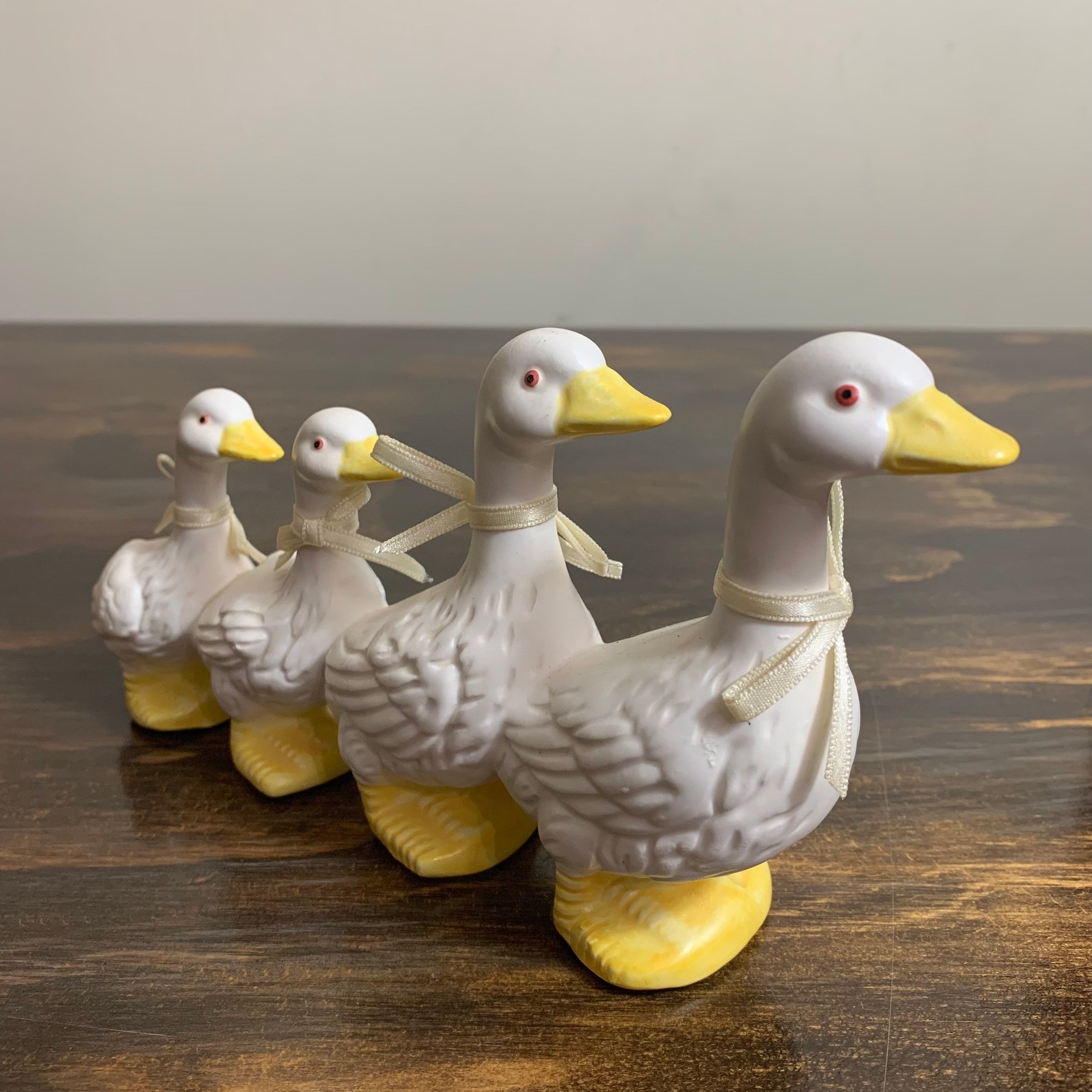 Vintage Gaggle of Geese Statue White Ceramic Geese Spring Decor Flock ...
