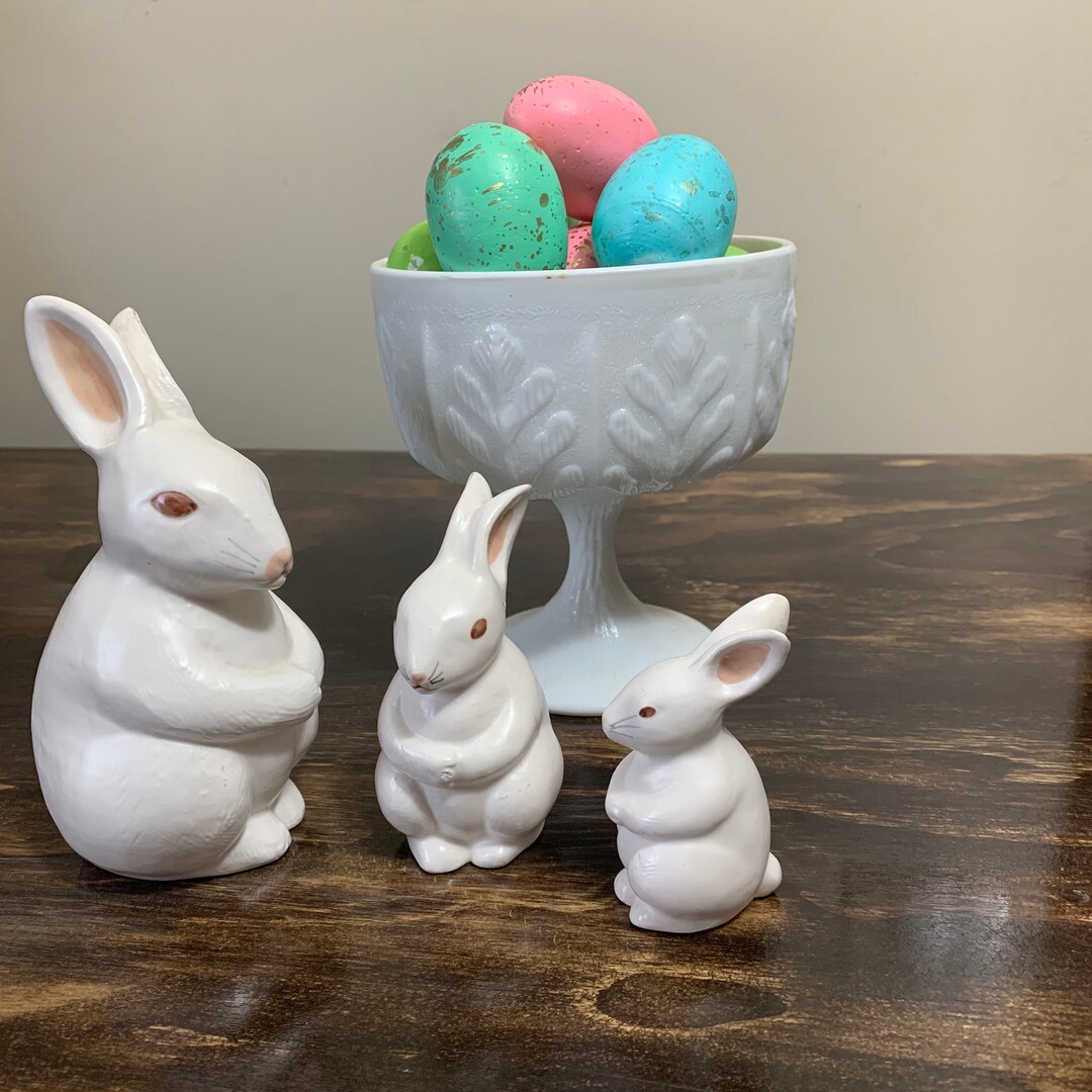 Vintage White Ceramic Rabbit Figurines Easter Bunny Rabbit Statues Set ...
