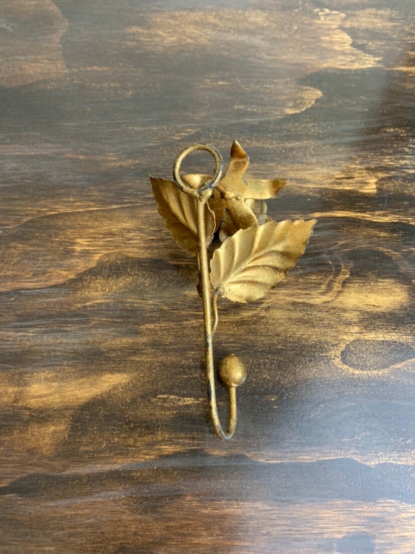Vintage Gold Rose Hook Tole Metal Rose Flower Wall Hook French Country ...
